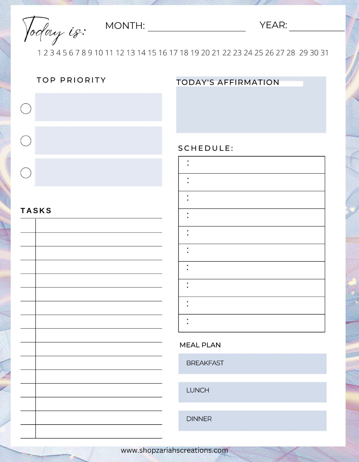 Blue Swirl Daily Printable/Planner Insert/Planner Printable,/Notes/ To ...